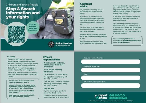 Stop and search information cards | Northern Ireland Policing Board